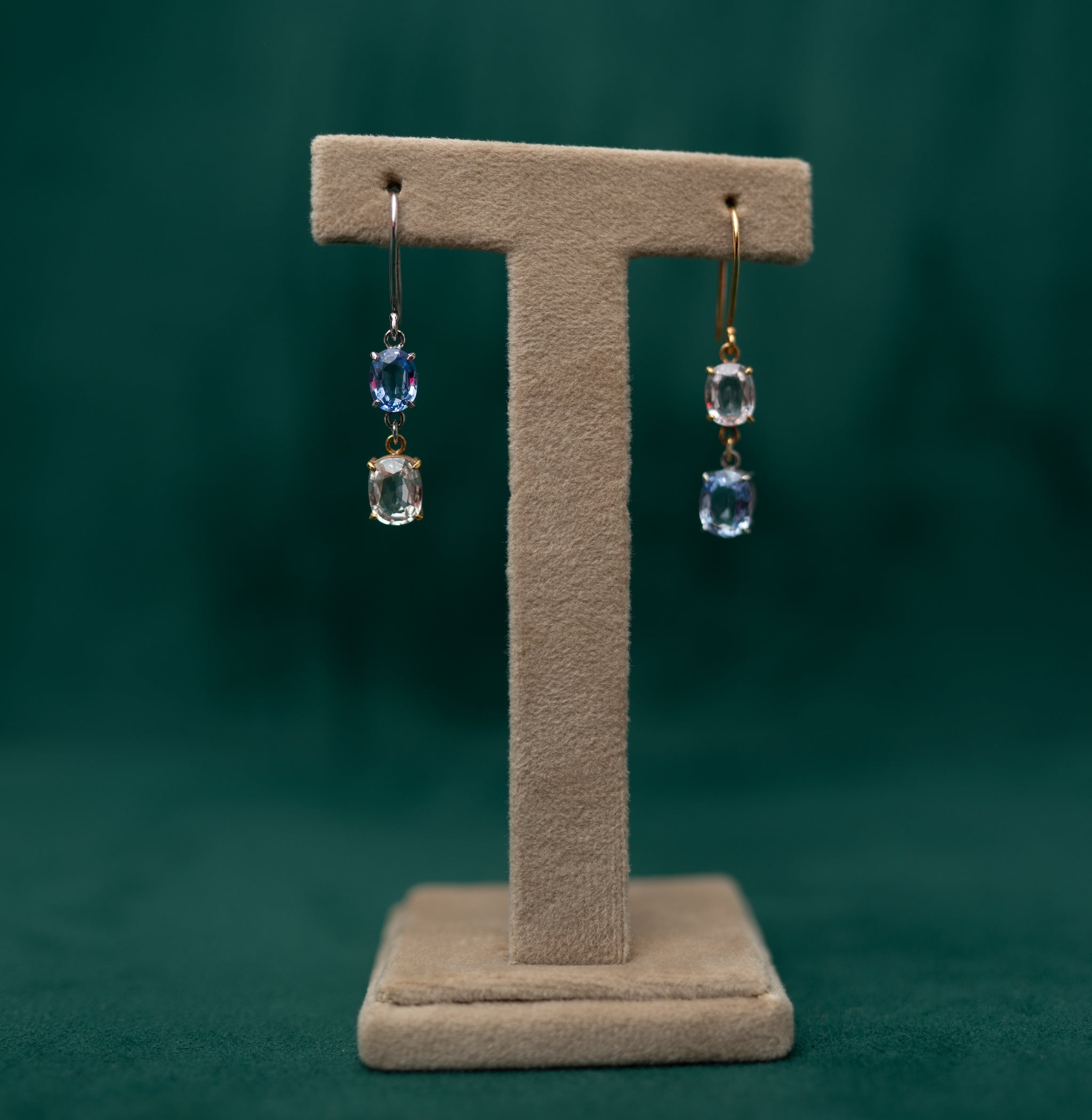 "Mismatch" Sapphire Earrings – 18kt White & Rose Gold – Lihiniya Gems AU