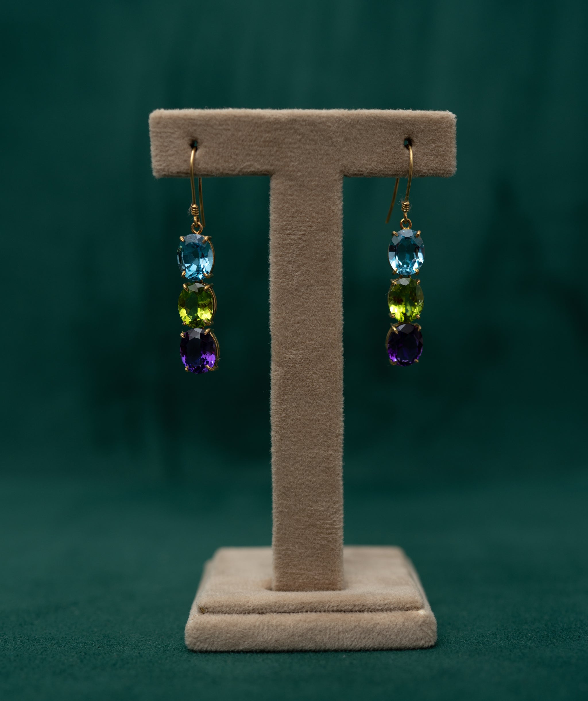 Gold Drop Earrings with Amethyst, Blue Topaz & Peridot – Lihiniya Gems AU